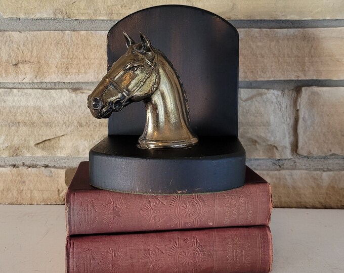 Vintage Bookend - Brass Horse Head on Wooden Base - Equestrian Western ...