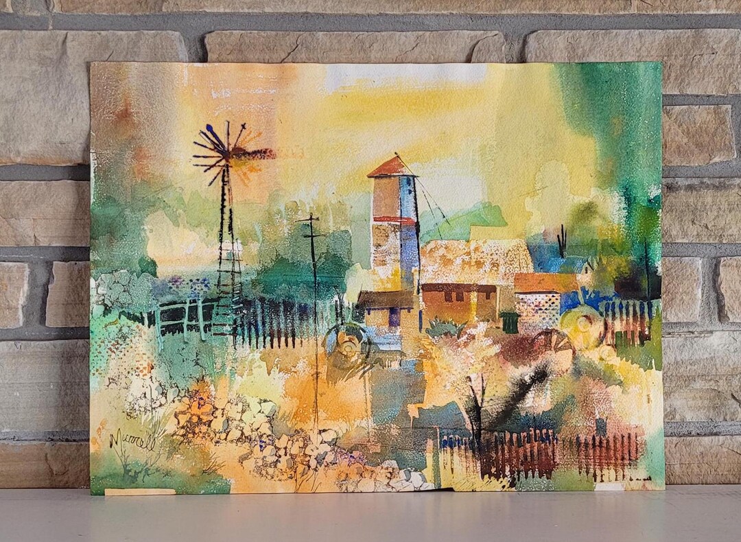 Vintage Farm Watercolor Painting, Texas Artist Margaret Murrell ...