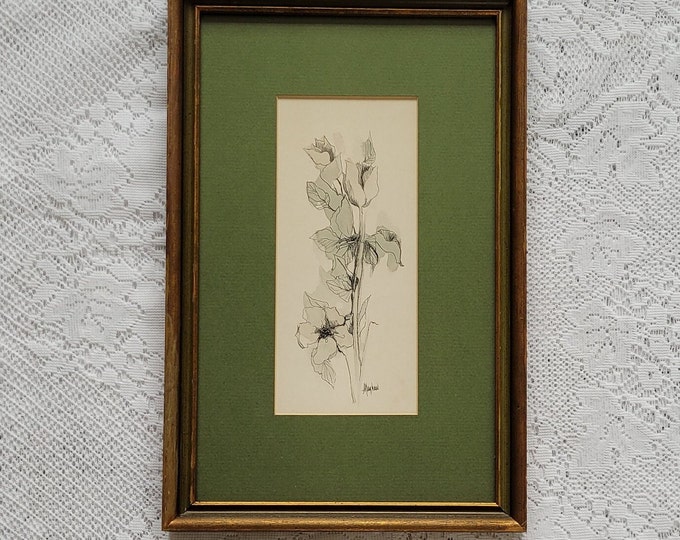 Vintage Original Watercolor and Ink Painting of Roses Flowers Signed by ...