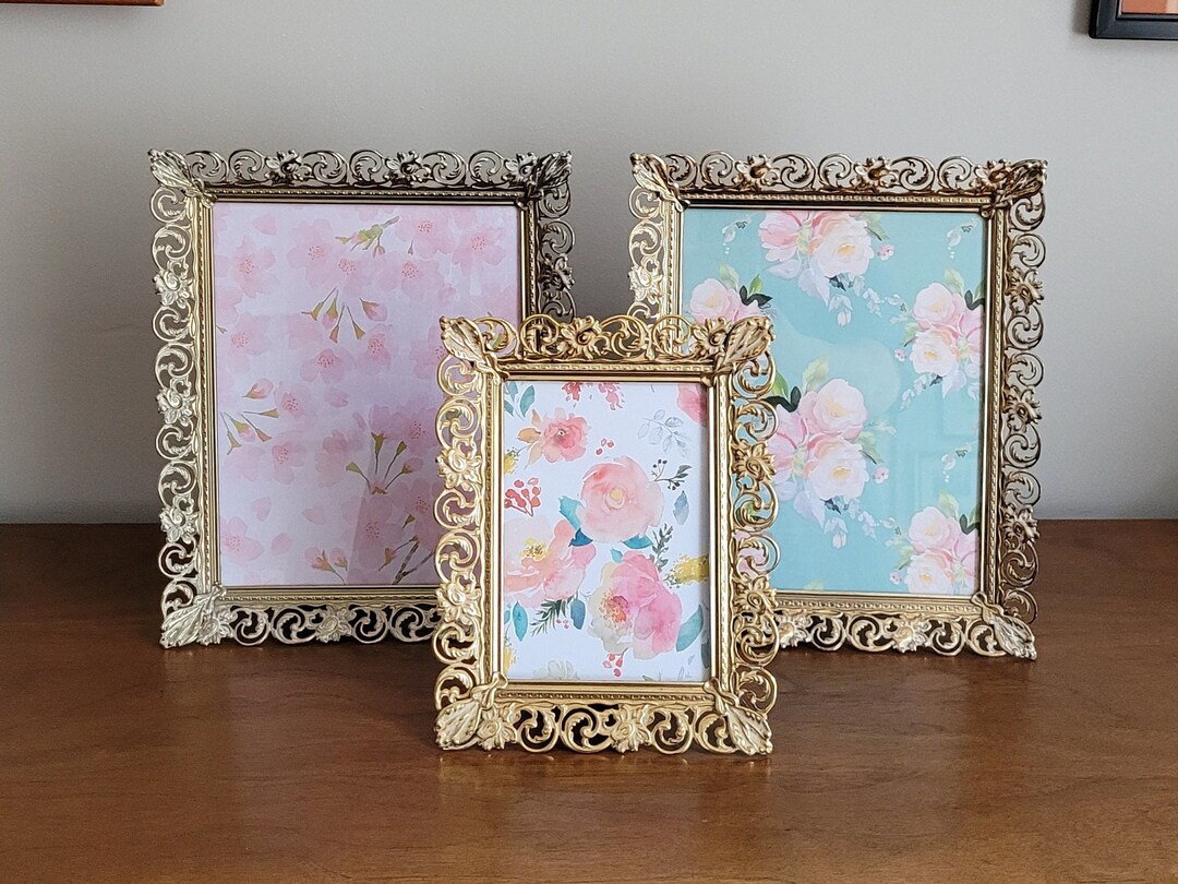 Vintage Set Ornate Gold Tone Metal Photo Picture Frames With Glass and ...