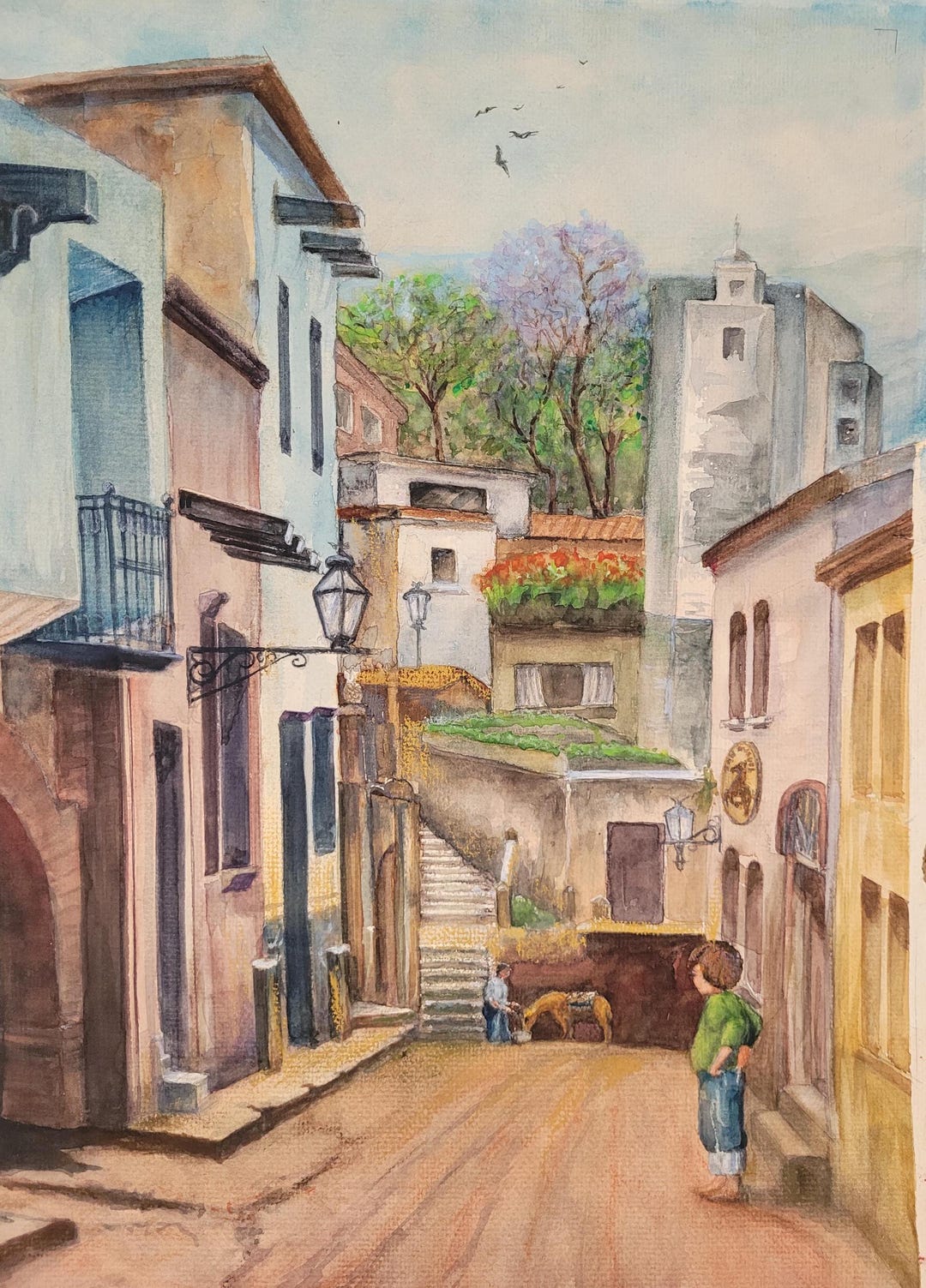 Original 1987 Watercolor Painting -mexican/ South American Village San ...