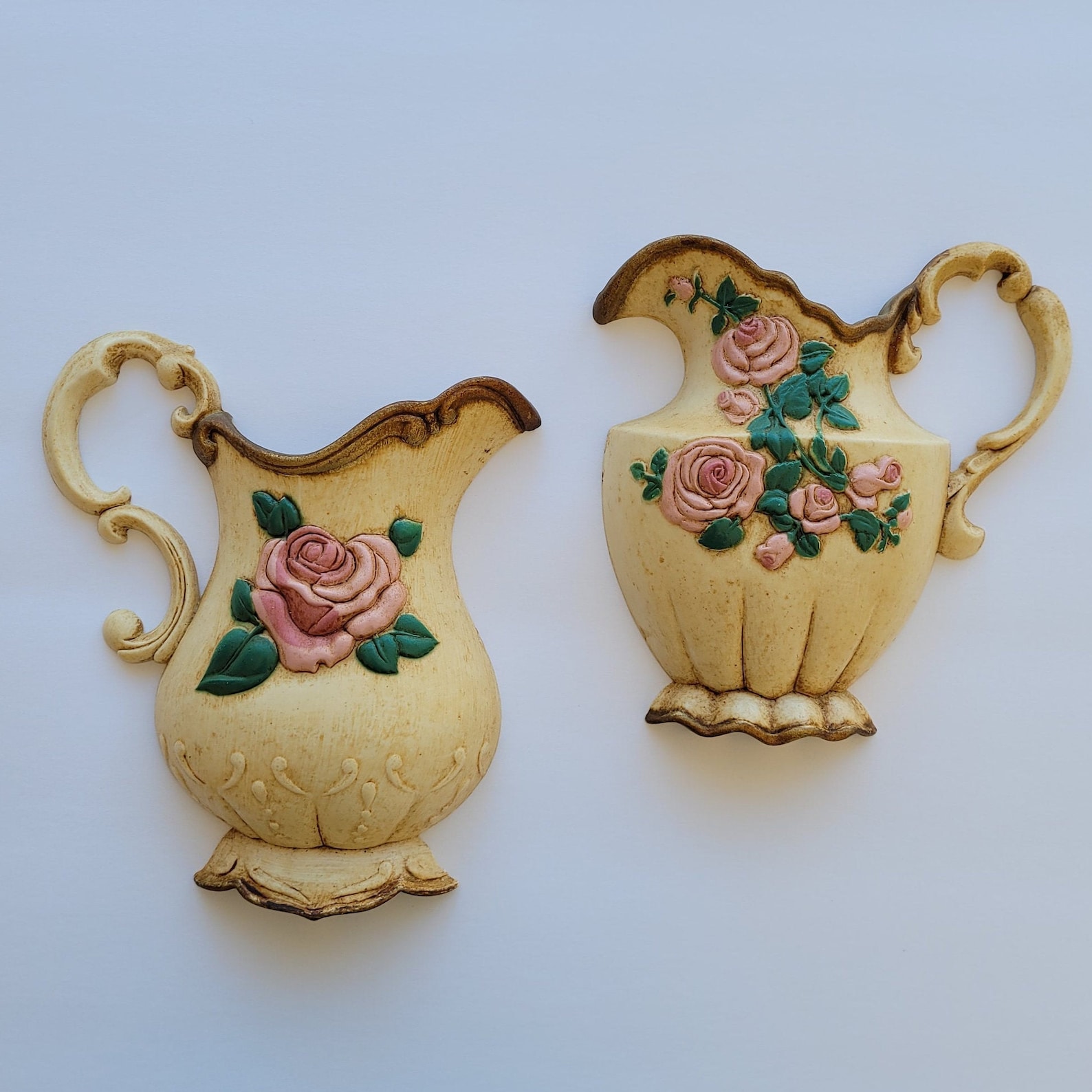 Vintage Pair Cream-colored Victorian Pitchers W/ Pink Roses - Etsy
