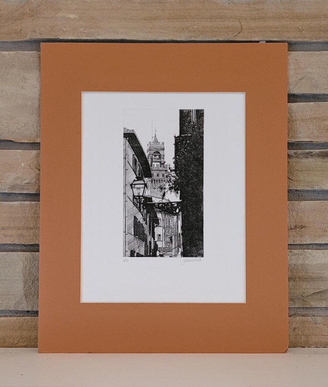 Vintage Etching Medieval European Tower– Signed Fine Art Print Matted ...