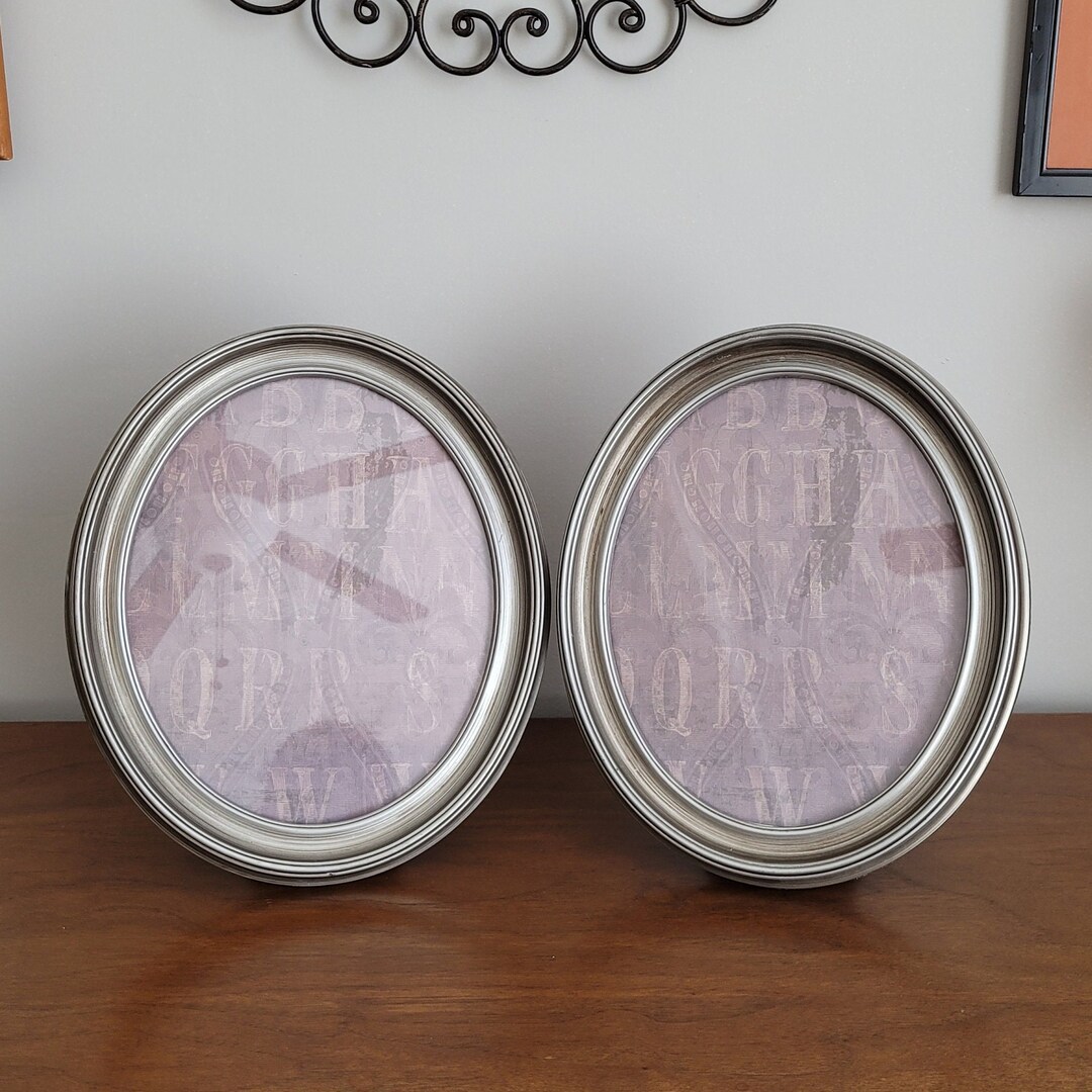 Vintage Pair Ornate Oval 8x10 Photo Picture Frames Aged Silver Tone ...