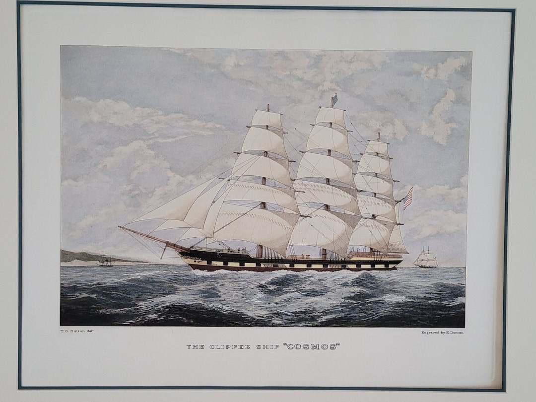 Vintage Clipper Ship Lithograph – Hand-colored Nautical Seascape Art - Etsy