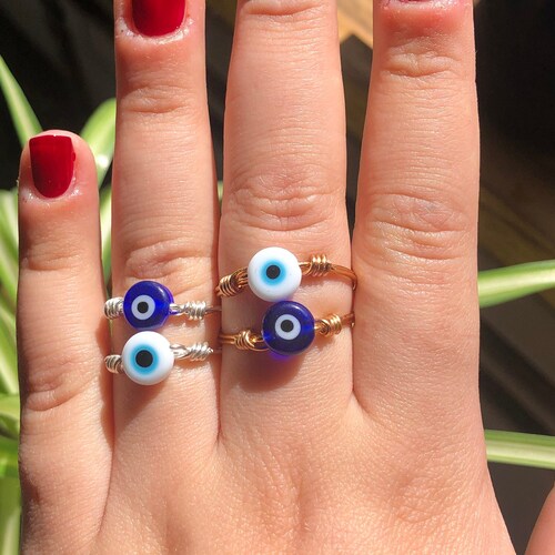 Evil Eye Ring. Evil Eye Chain Ring. Gold Filled Evil Eye Ring. - Etsy