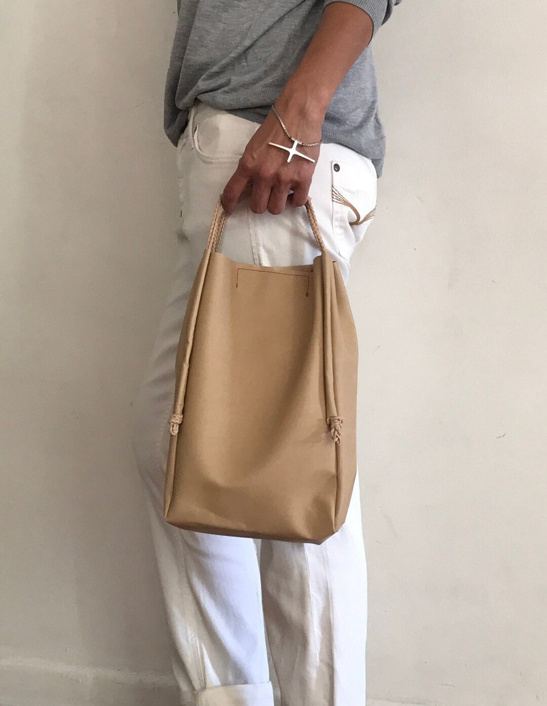 Beige PVC Tote Bag - Large Size - Etsy