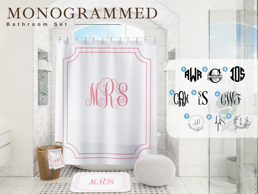 Custom Monogrammed Bathroom Set Personalized Initials Shower Curtain ...
