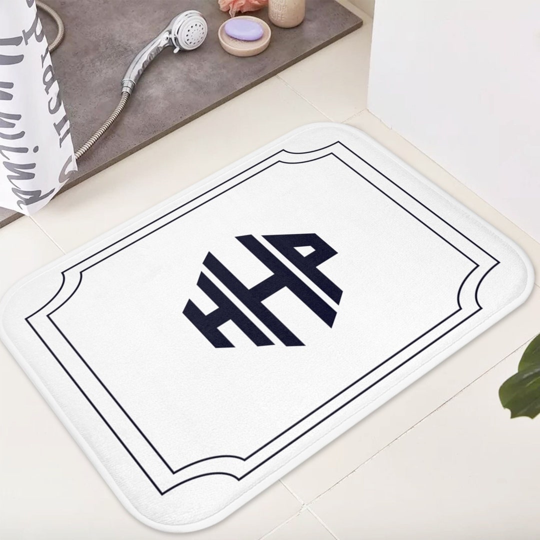 Diamond Design Monogram Bath Mat Custom Initials Bath Rug Personalized ...