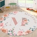 Custom Name and Initial Round Rug Sweet Pink Flowers Rug Adorable Kids ...