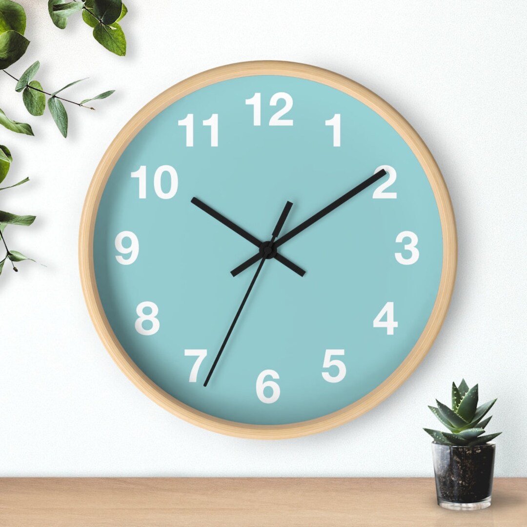 Turquoise Background Wall Clock Wooden Frame Quiet Wall Clock - Etsy