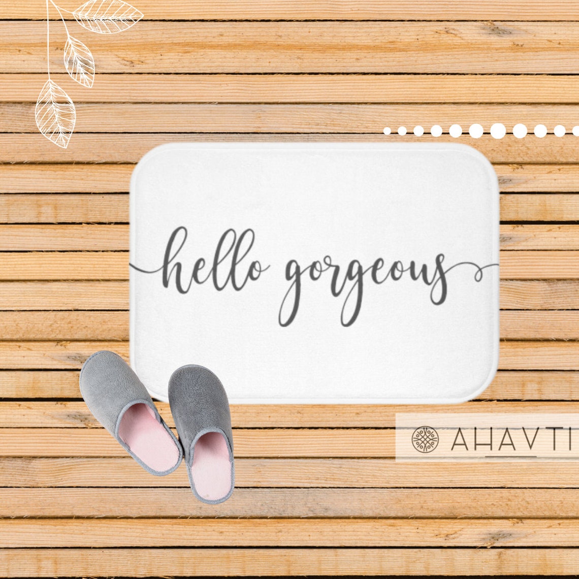 Hello Gorgeous Bath Mat White and Gray Bath Mat Cute Bath - Etsy