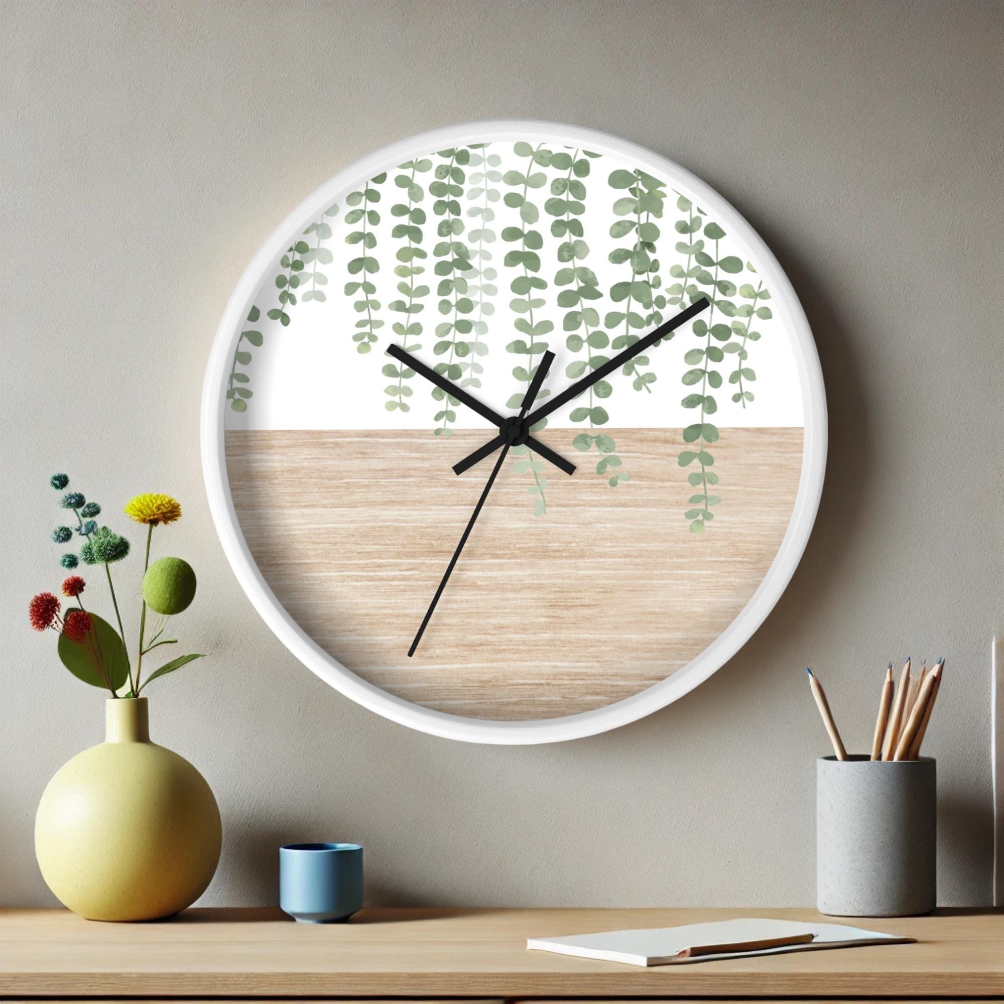 Eucalyptus Leaves Round Wooden Wall Clock | Leaves and Branches Quiet ...