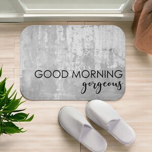 Good Morning Handsome & Gorgeous Matching Bath Mats Industrial Gray ...