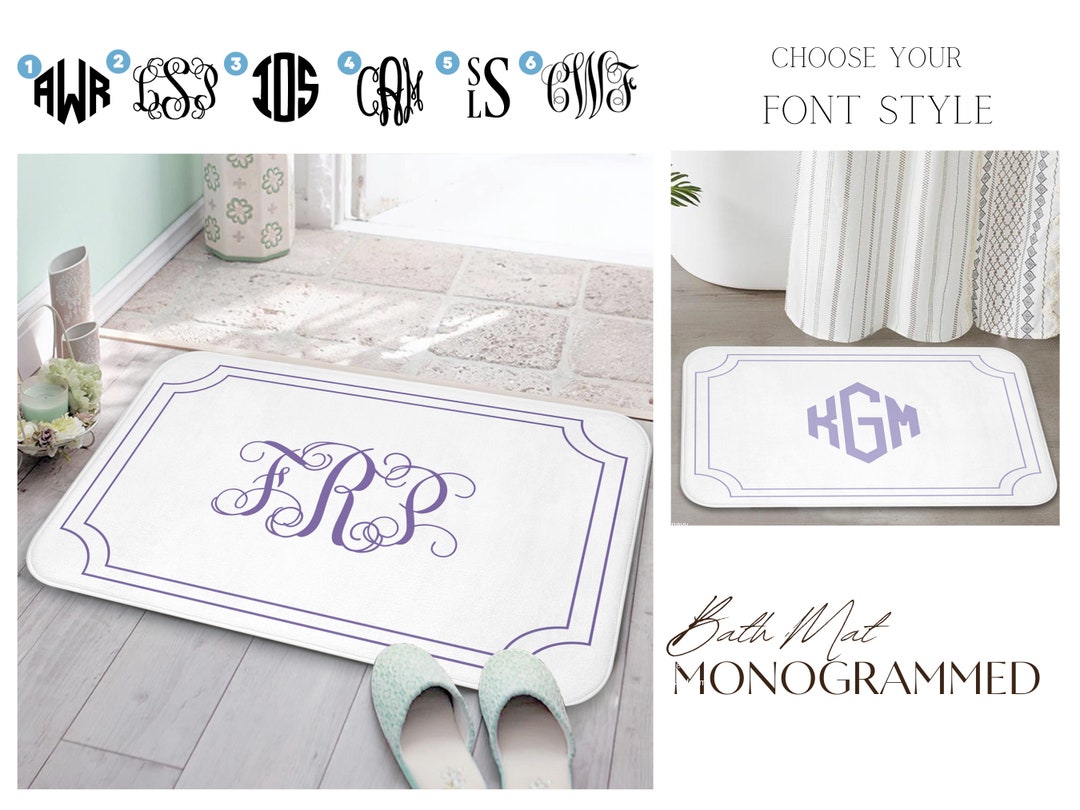 Lavender Monogrammed Bath Mat Custom Monogram Shower Decor Initials ...