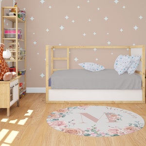 Custom Name and Initial Round Rug Sweet Pink Flowers Rug Adorable Kids ...