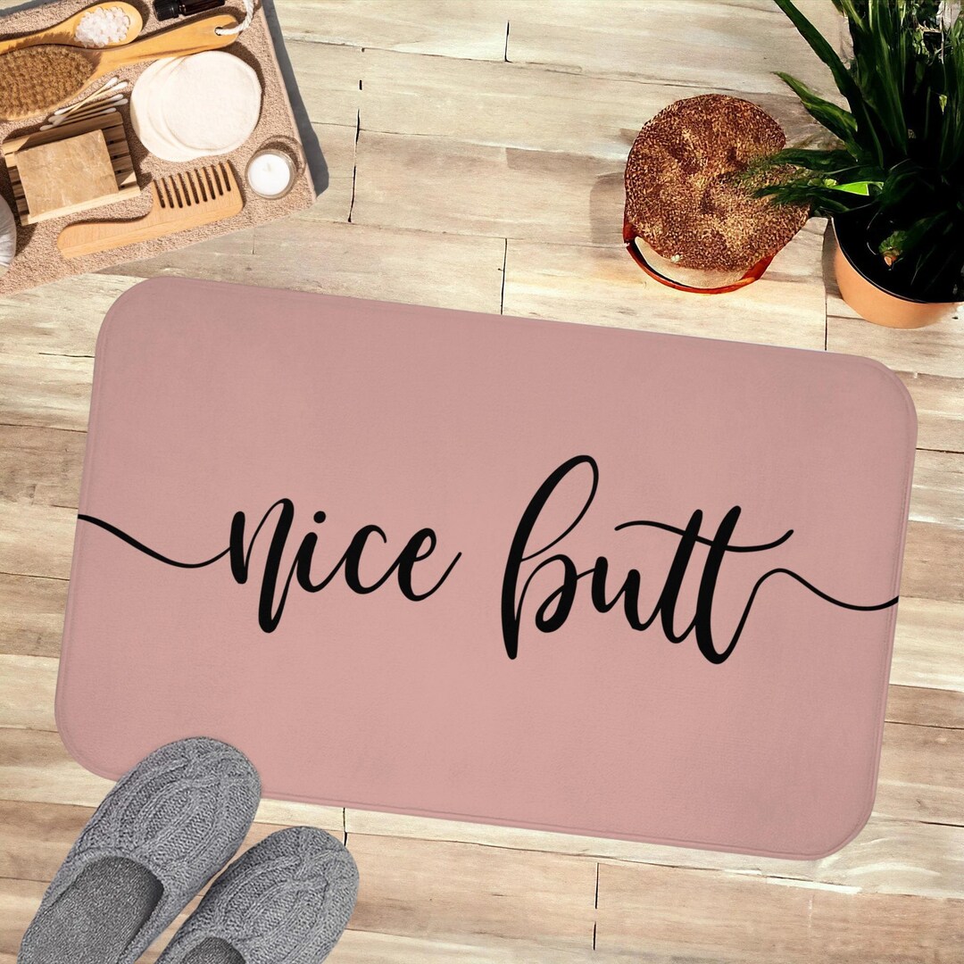 Nice Butt Funny Bathroom Rug | Dusty Pink Feminine Bath Mat | Humor ...