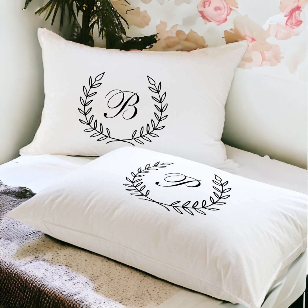 Initial Bed Pillows A Set of Two Pillowcases Personalized - Etsy
