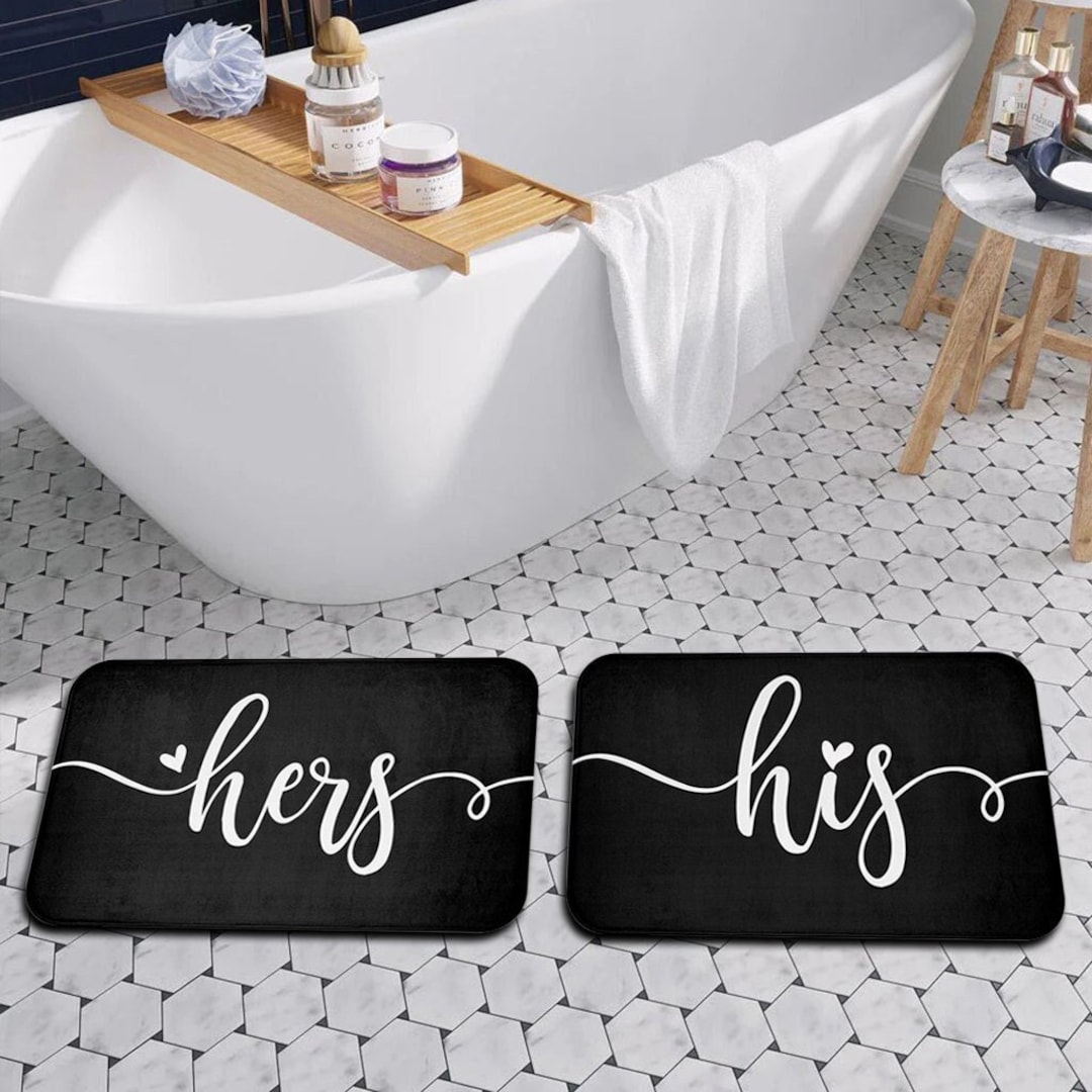 His and Hers Bath Mats Black and White Bath Mats for Couples Matching ...