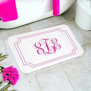 Hot Pink Monogrammed Bath Mat Custom Monogram Shower Decor Initials ...