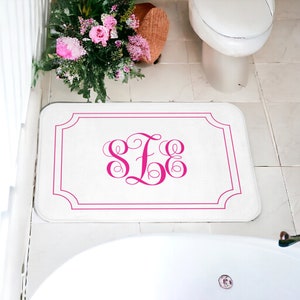 Hot Pink Monogrammed Bath Mat Custom Monogram Shower Decor Initials ...