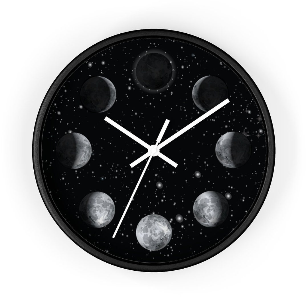 Moon Phases Wooden Wall Clock Decorative Lunar Cycle Clock Astronomic ...