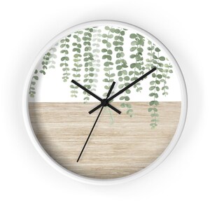 Eucalyptus Leaves Round Wooden Wall Clock Leaves and Branches Quiet ...