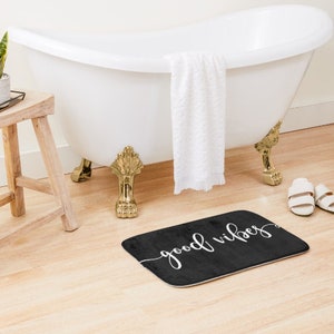 Good Vibes Bath Mat Black and White Bath Mat Funny Bathroom Quote ...