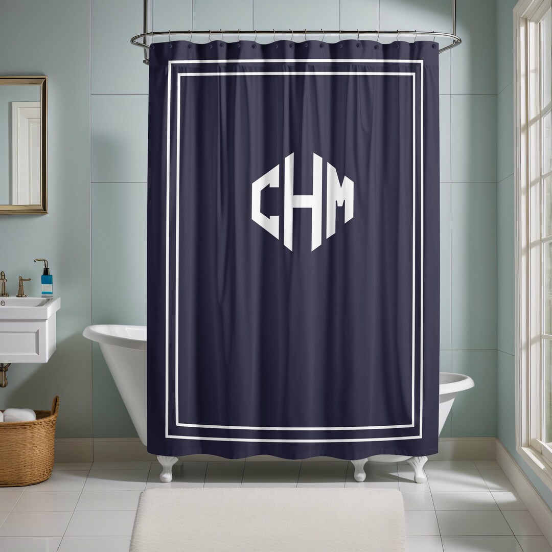 Monogram Navy Blue Shower Curtain: Personalized Bath Decor - Etsy