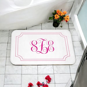 Hot Pink Monogrammed Bath Mat Custom Monogram Shower Decor Initials ...