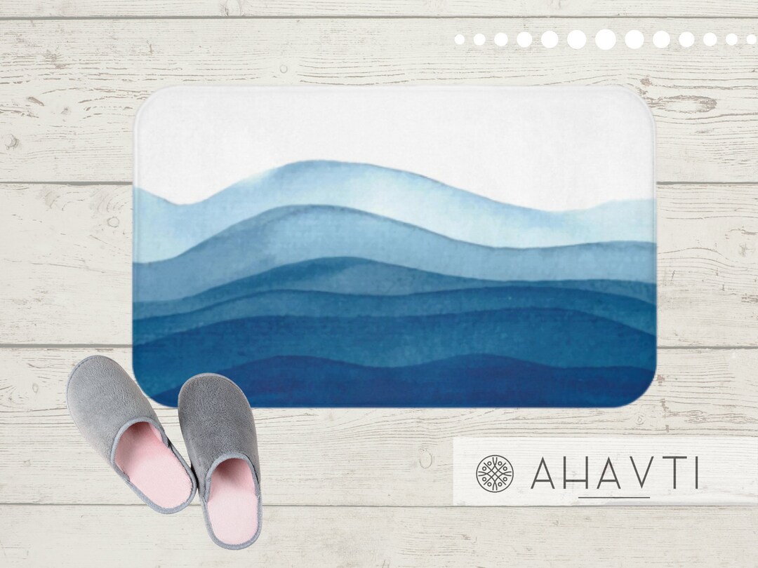 Bath Mat | Ocean Waves Bath Mat | Bathroom Decor | Blue and White Bath ...