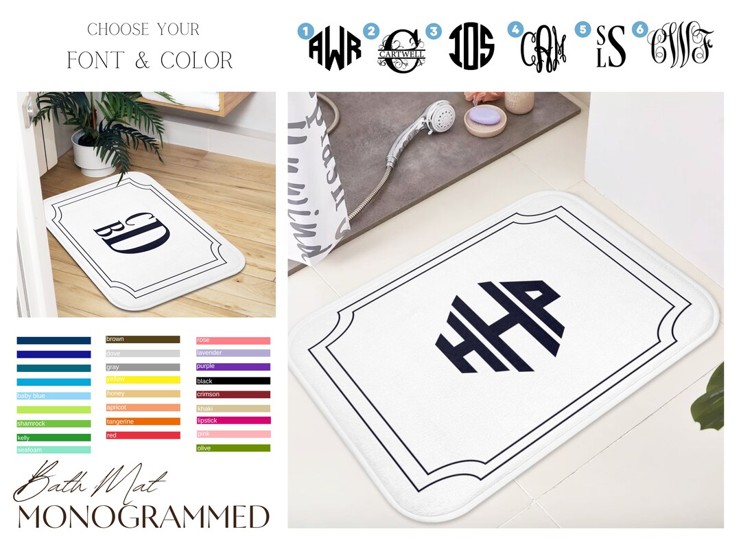 Custom Monogrammed Bath Mat Personalized Bathroom Decor Bathroom ...