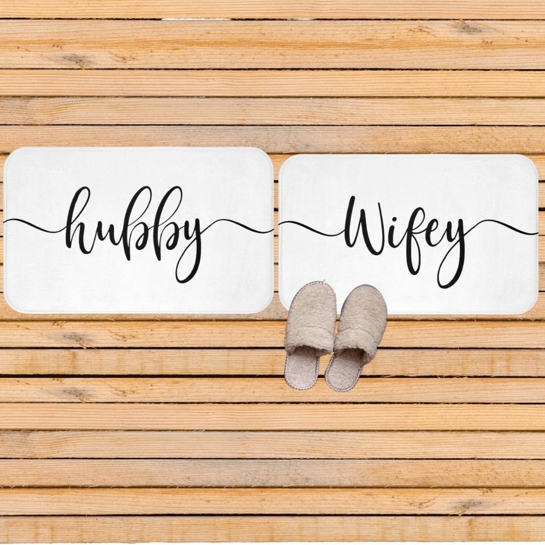 Wifey Hubby Matching Bath Mats Cute Couples Gift His and Hers Matching ...