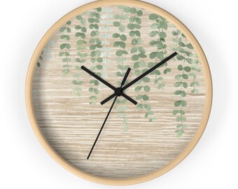 Eucalyptus Leaves Round Wooden Wall Clock Leaves and | Etsy