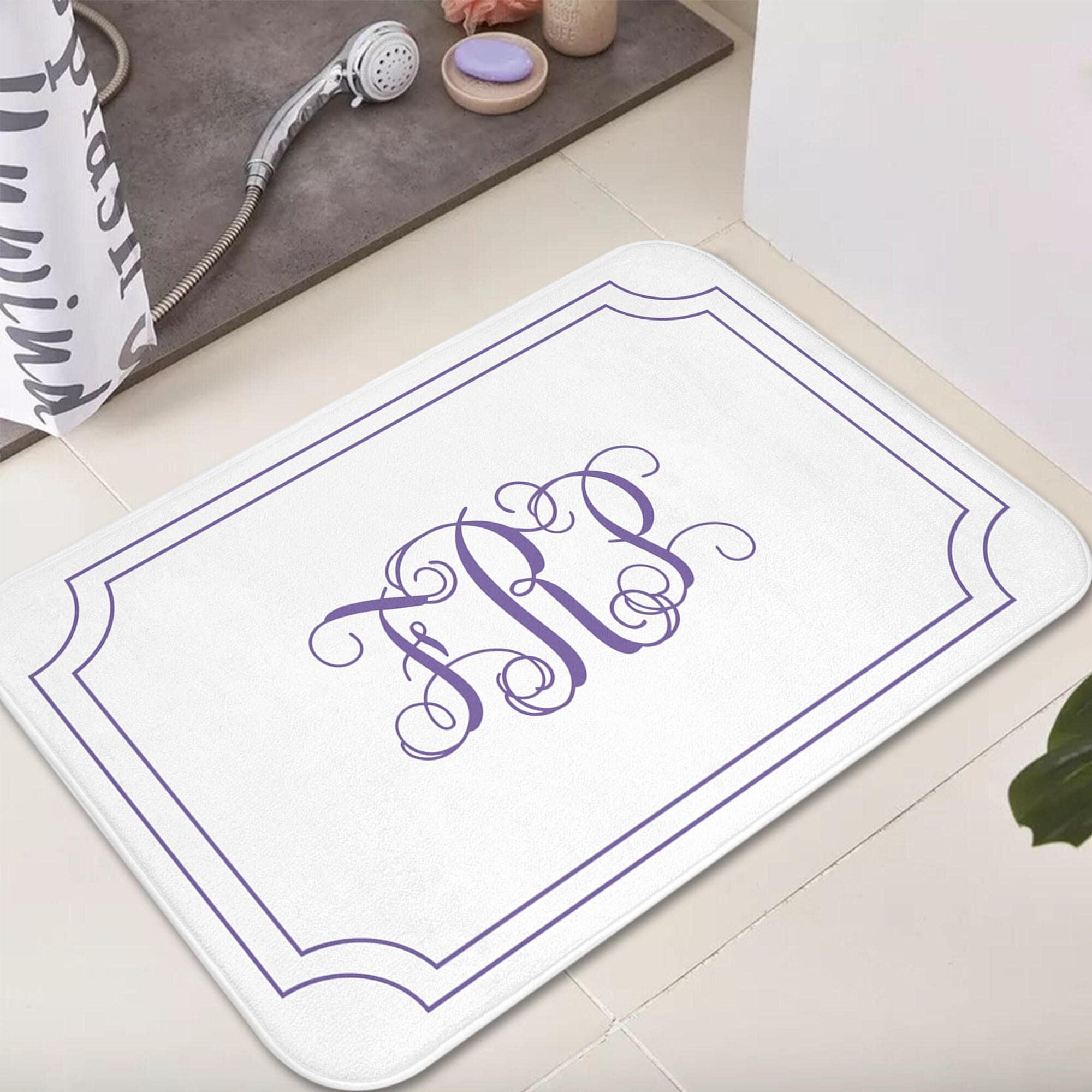 Lavender Monogrammed Bath Mat | Custom Monogram Shower Decor | Initials ...