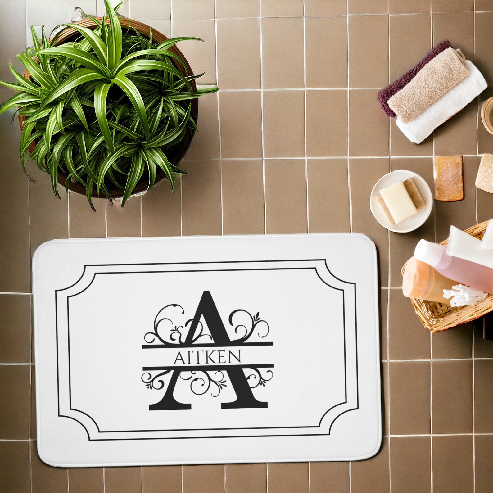 Any Color Monogrammed Bath Mat Elegant Bath Mat With Your Own Monogram ...