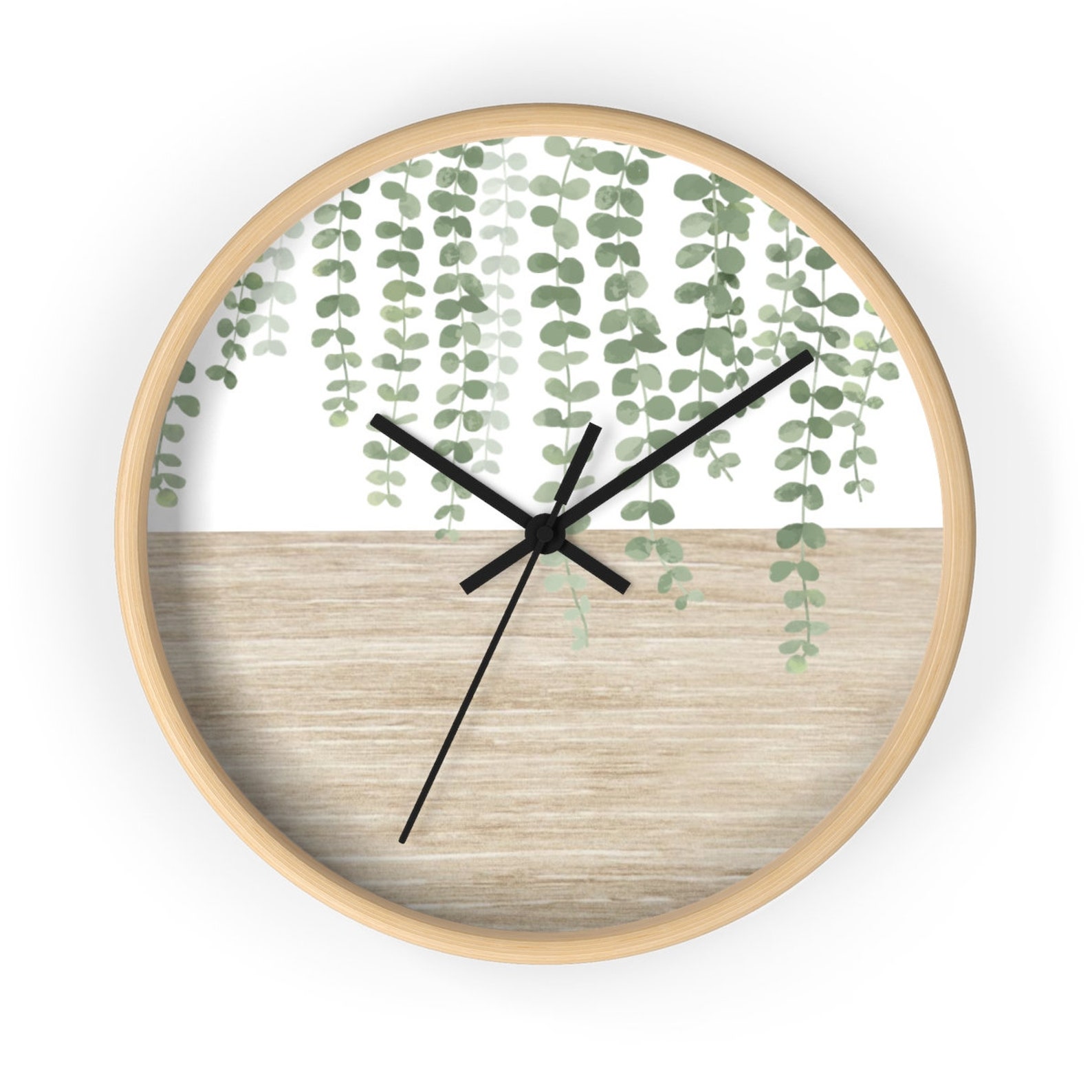 Eucalyptus Leaves Round Wooden Wall Clock Leaves and - Etsy