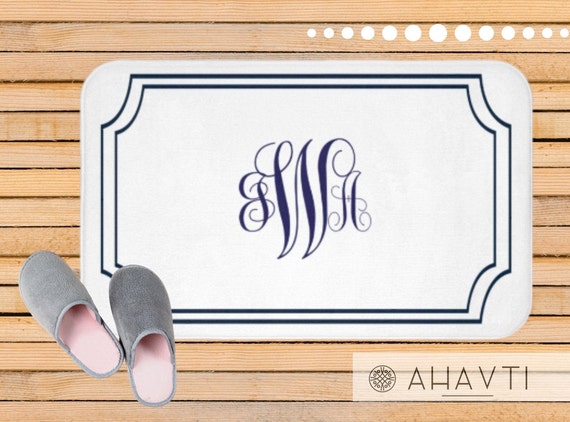Monogrammed Bath Mat Navy Blue Elegant Bath Mat With Your - Etsy