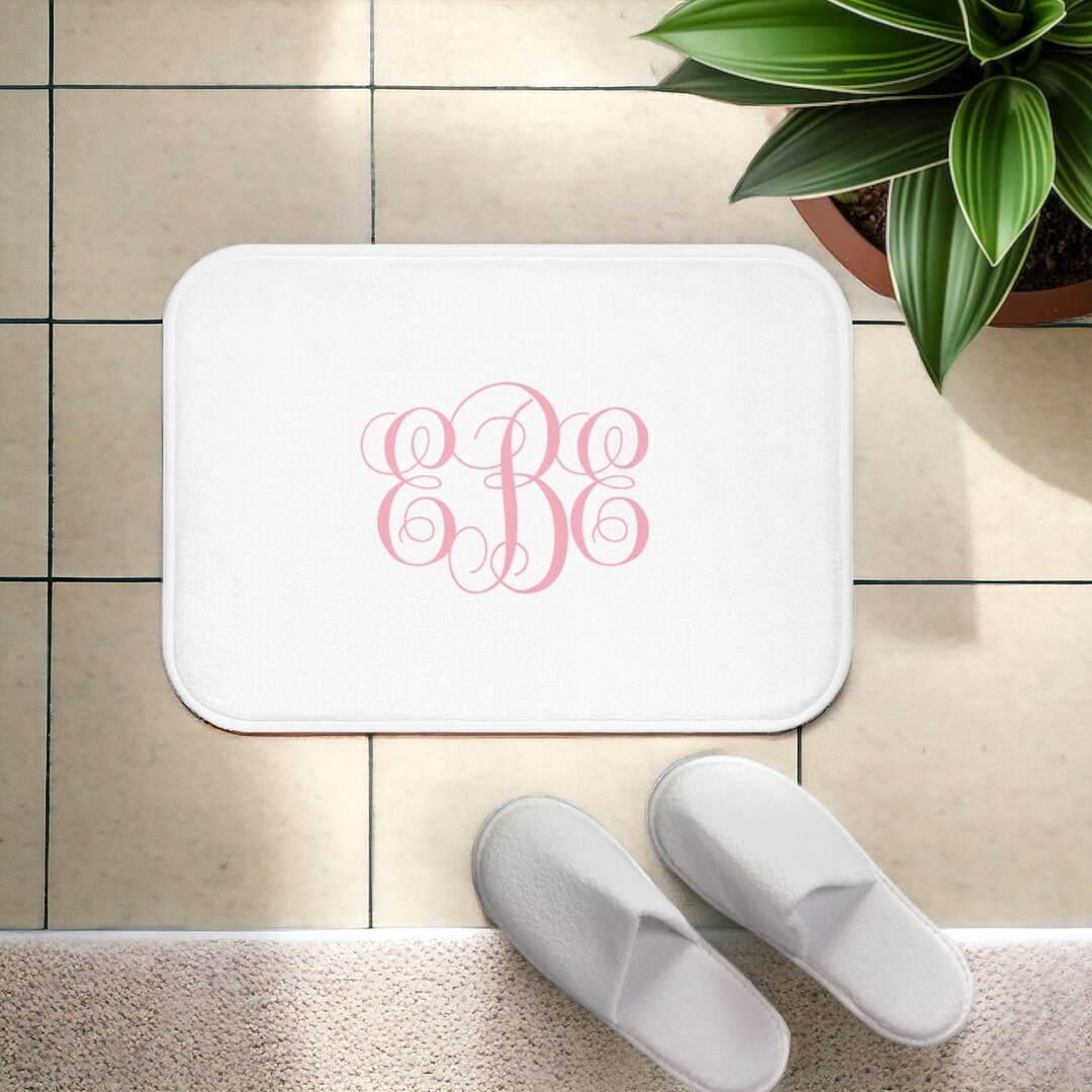 Minimal Personalized Monogram Bath Mat | Custom Initials Bath Rug ...
