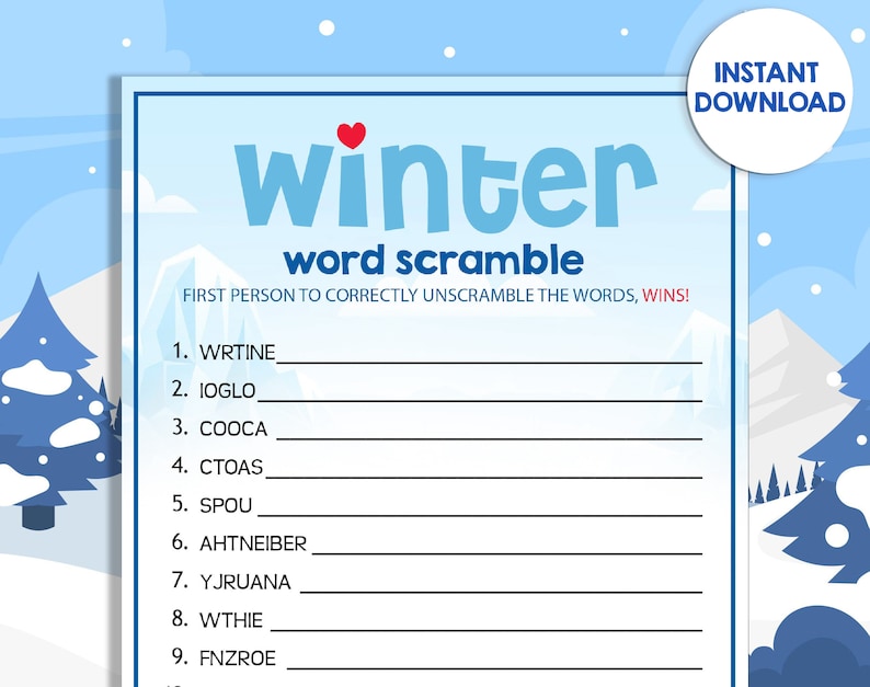 Winter Word Scramble Games Fun Holiday Party Wintertime Family Kids ...