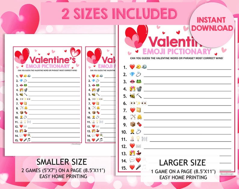 Valentine's Day Emoji Pictionary Game Fun Party Kids Adult Children ...