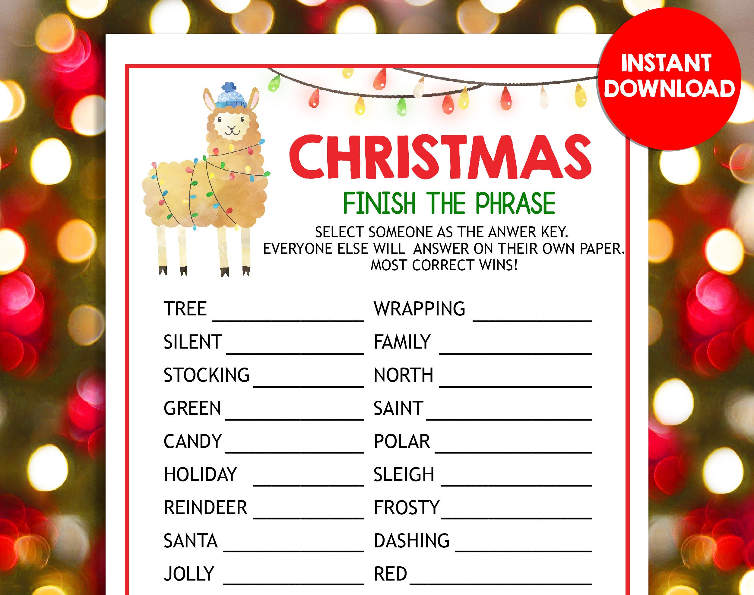 Christmas Finish My Phrase Games Fun Holiday Party Day Office Classroom ...