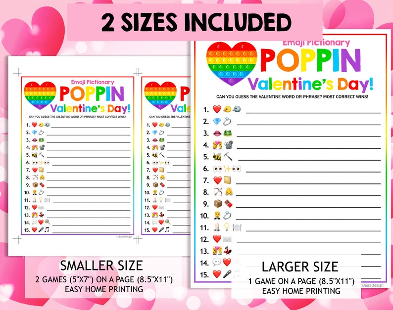 Valentines Day Emoji Pictionary Game Poppin Fun Party Pop It Fidget ...