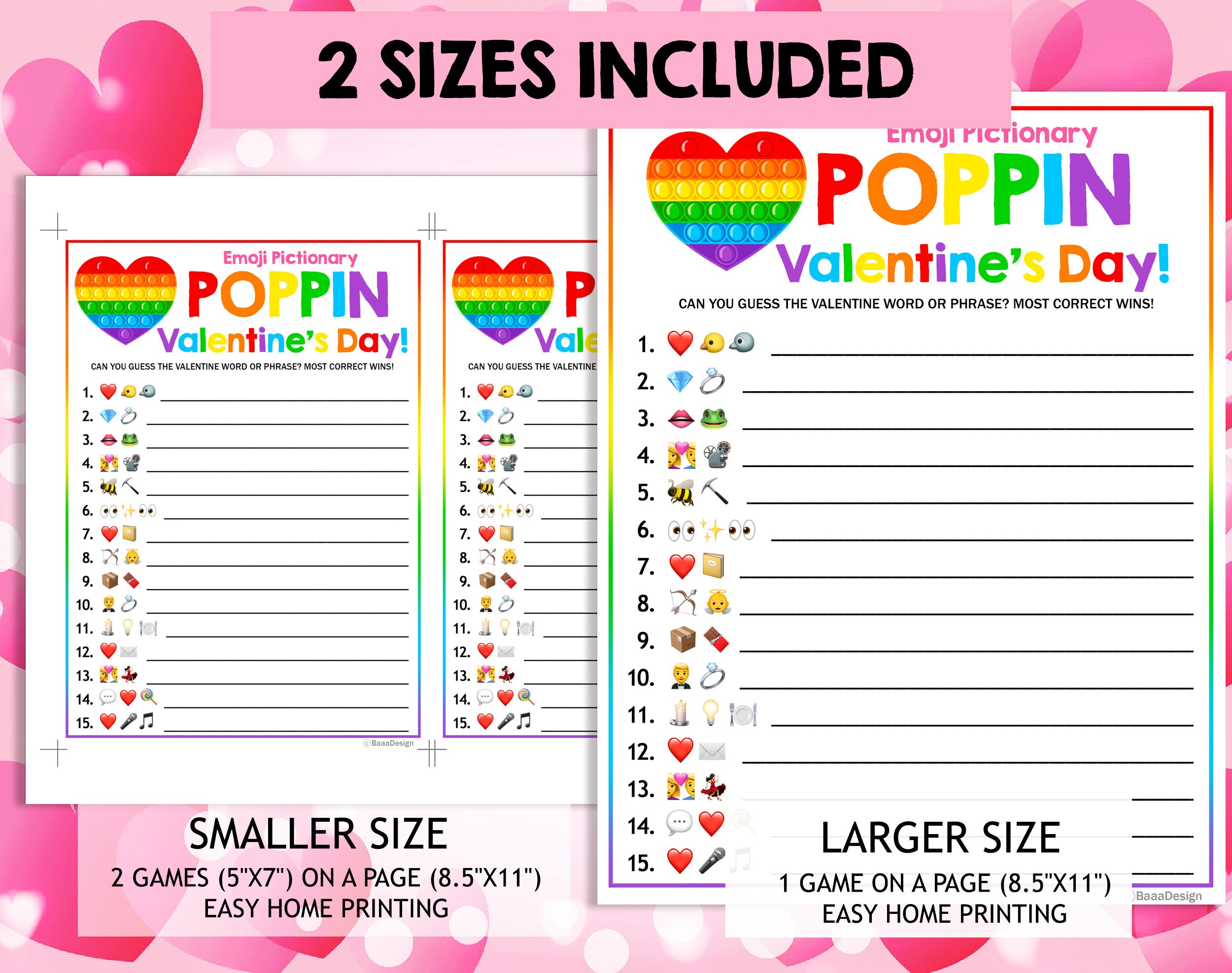 Valentines Day Emoji Pictionary Game Poppin Fun Party Pop It Fidget ...