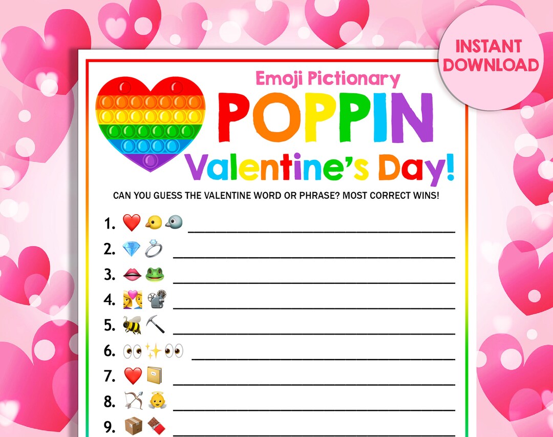 Valentines Day Emoji Pictionary Game Poppin Fun Party Pop It Fidget ...
