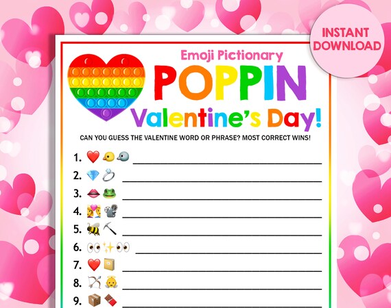 Valentines Day Emoji Pictionary Game Poppin Fun Party Pop It | Etsy
