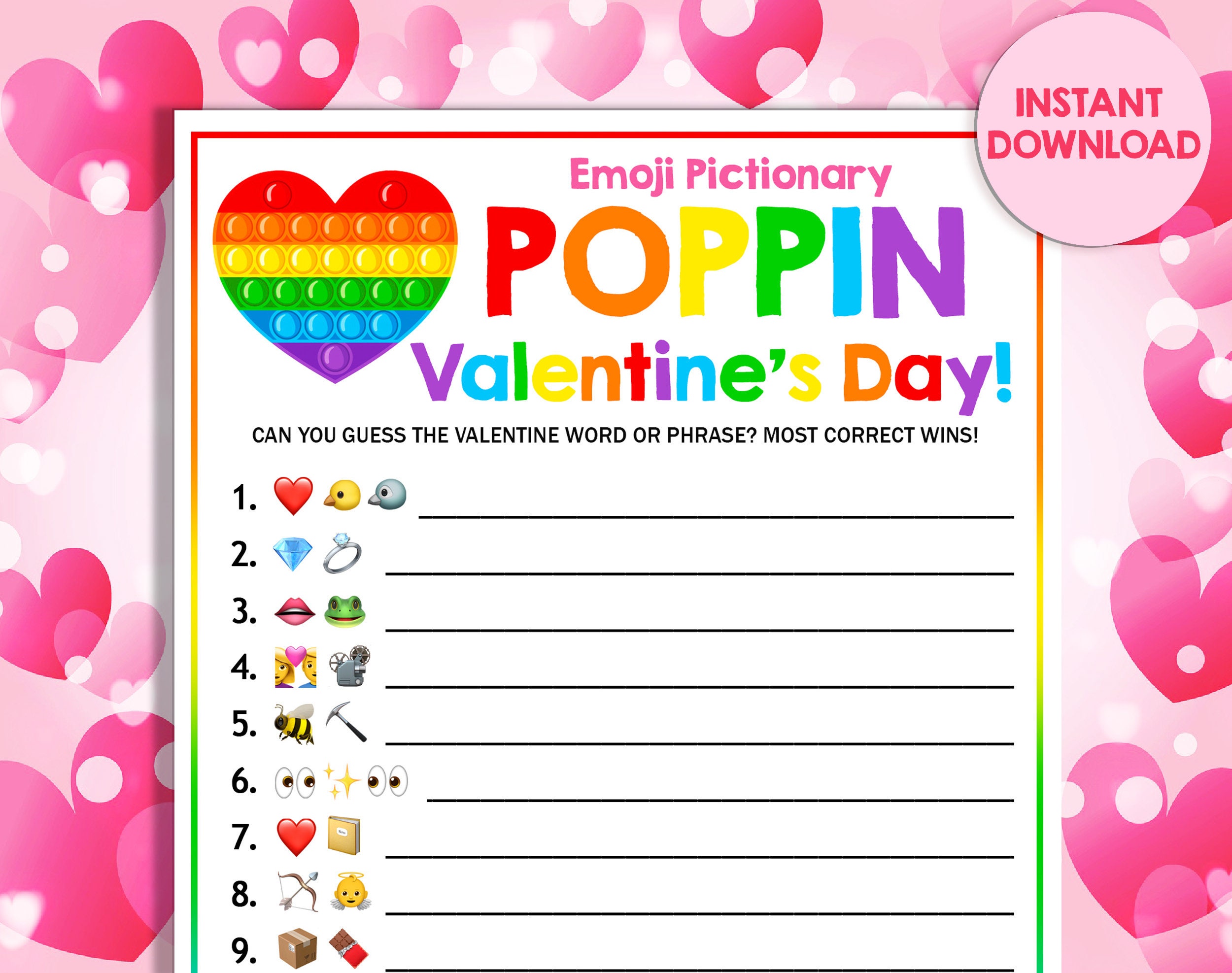 Valentines Day Emoji Pictionary Game Poppin Fun Party Pop It Fidget ...