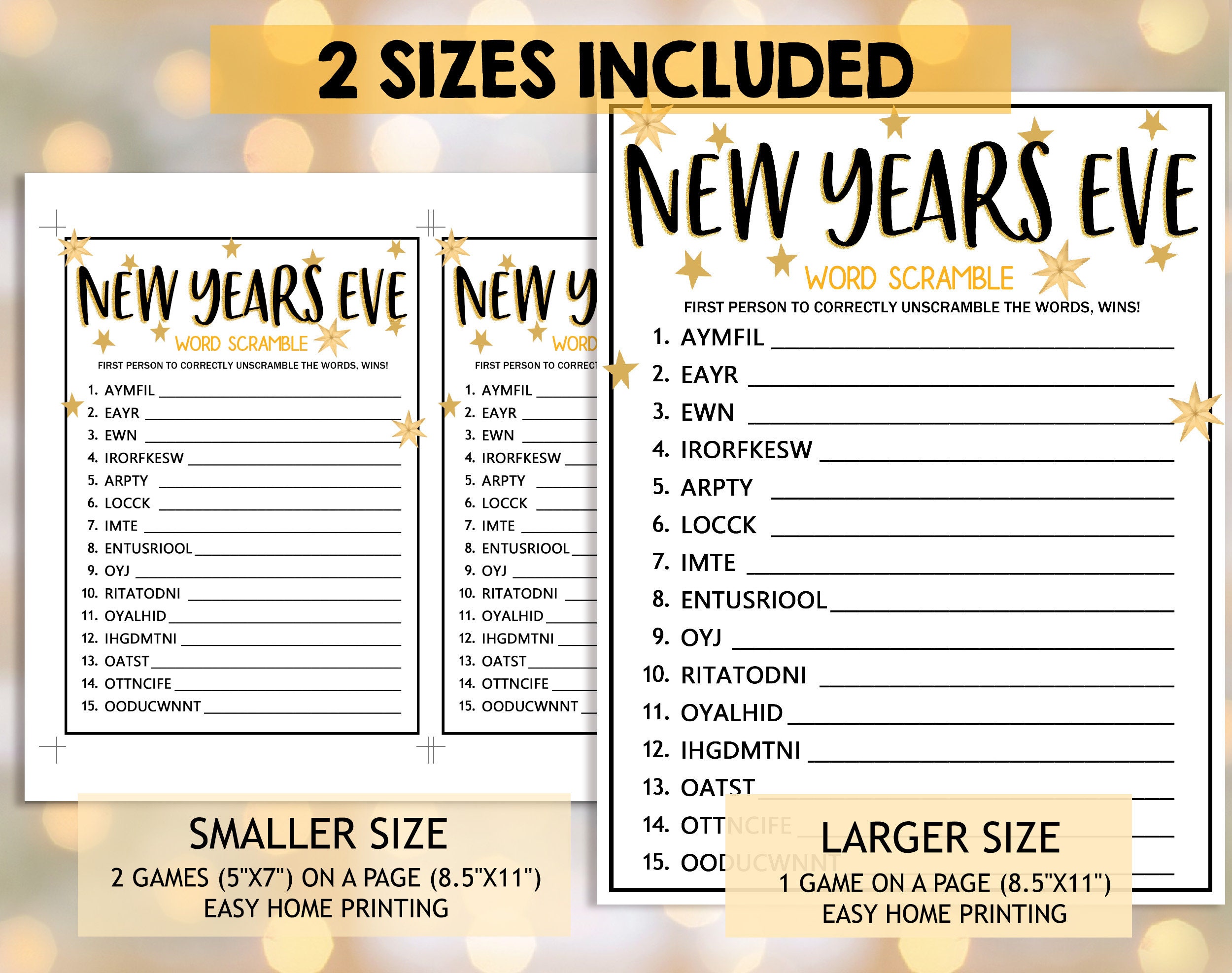 New Years Eve Word Scramble Games Fun Holiday Party NYE Family - Etsy