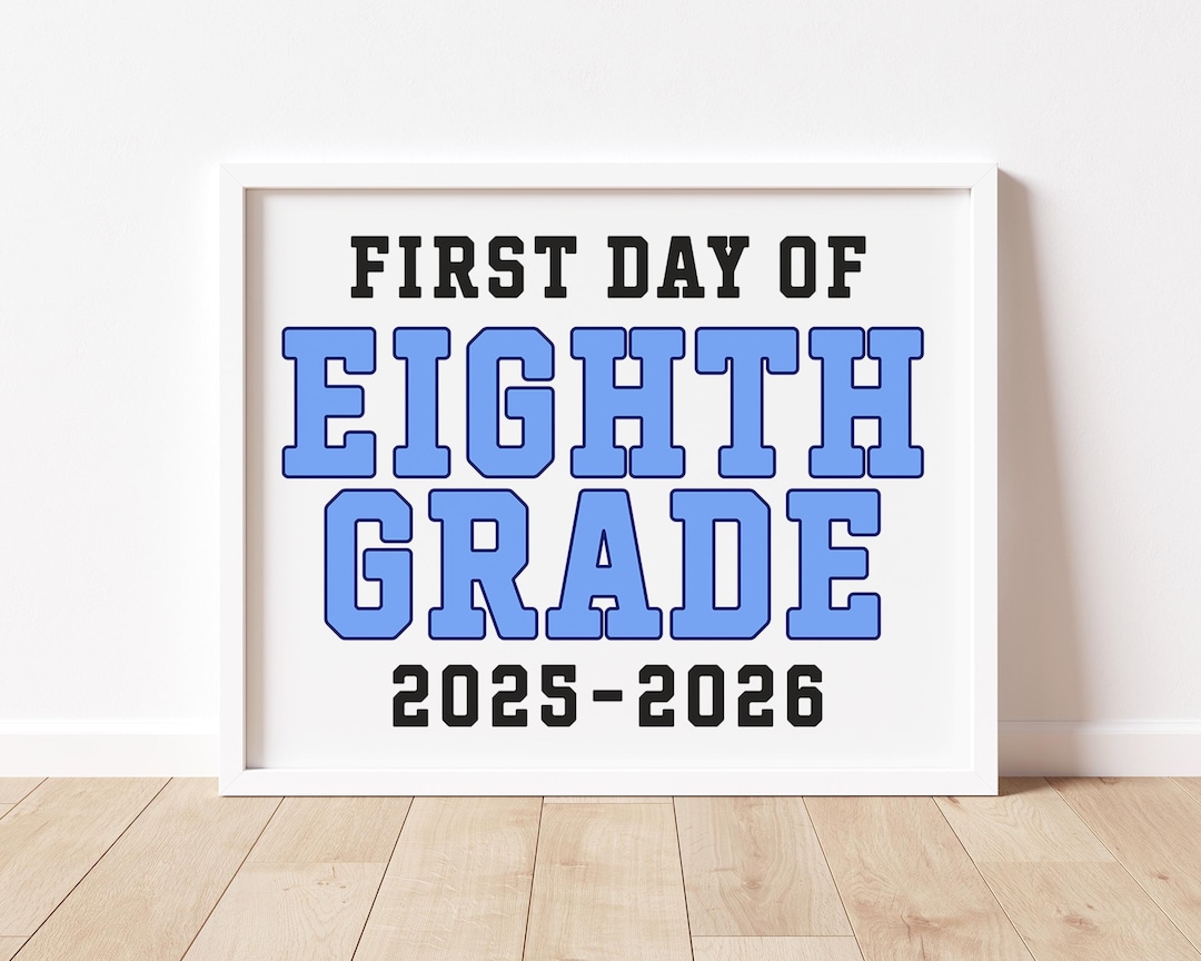 First Day of 8th Grade Sign Blue Eighth Grade Class Sign Back to School ...