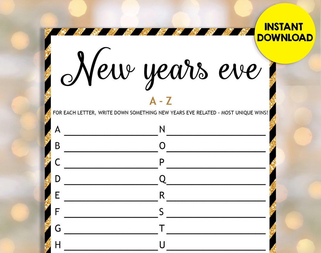 New Years Eve A-Z Word List Games Fun Holiday Party NYE Family Kids ...